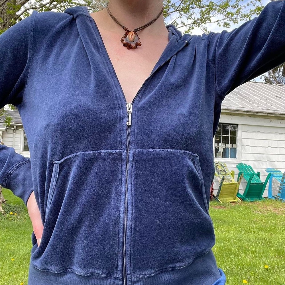Y2k Navy Blue Juicy Couture Teri Cloth Hoodie - Gem